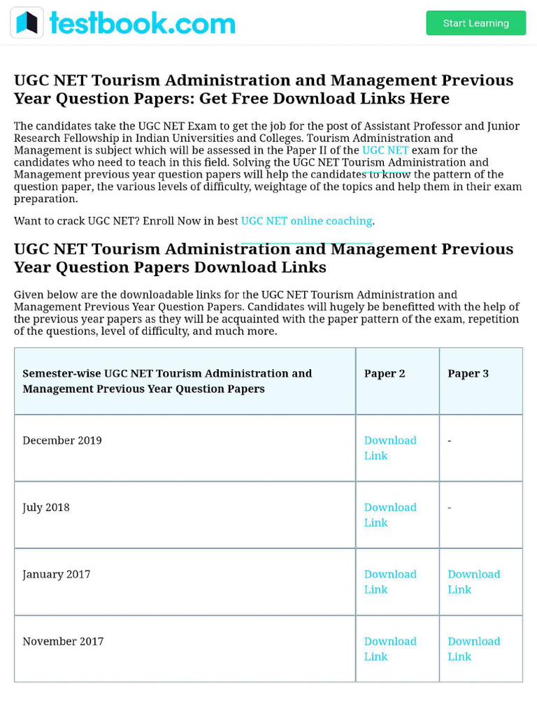 UGC NET Tourism Administration and Management Previous Year Question Papers - Get Free Download ...