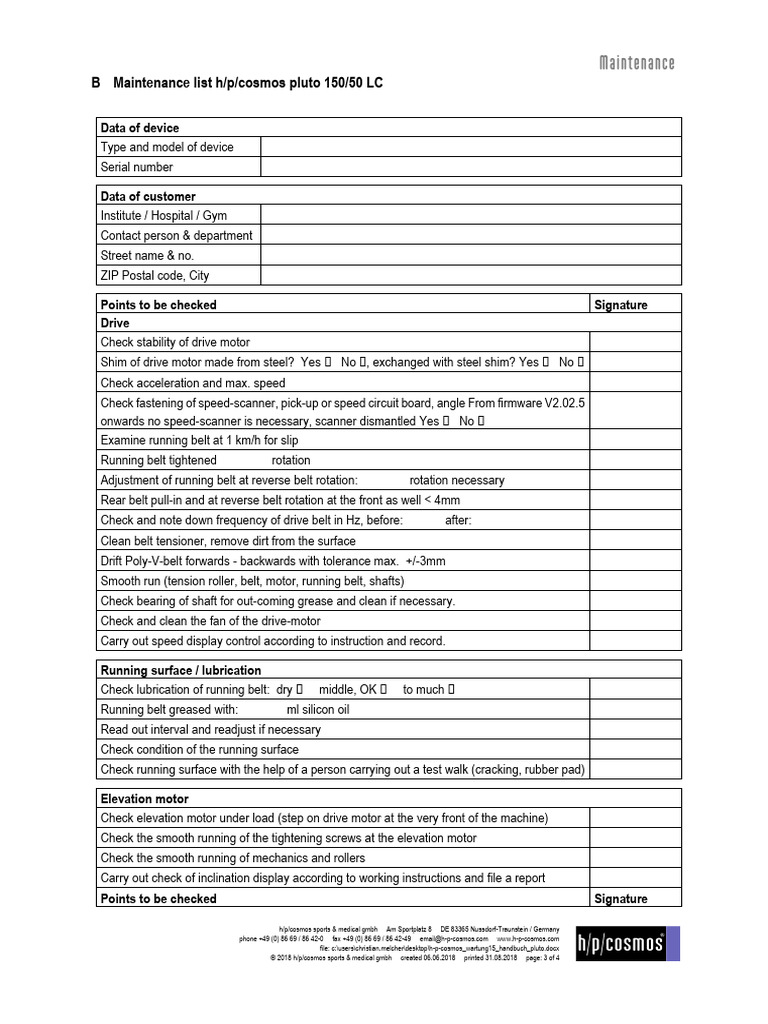 HP Cosmos Maintenance Checklist (Pluto) | PDF | Computing