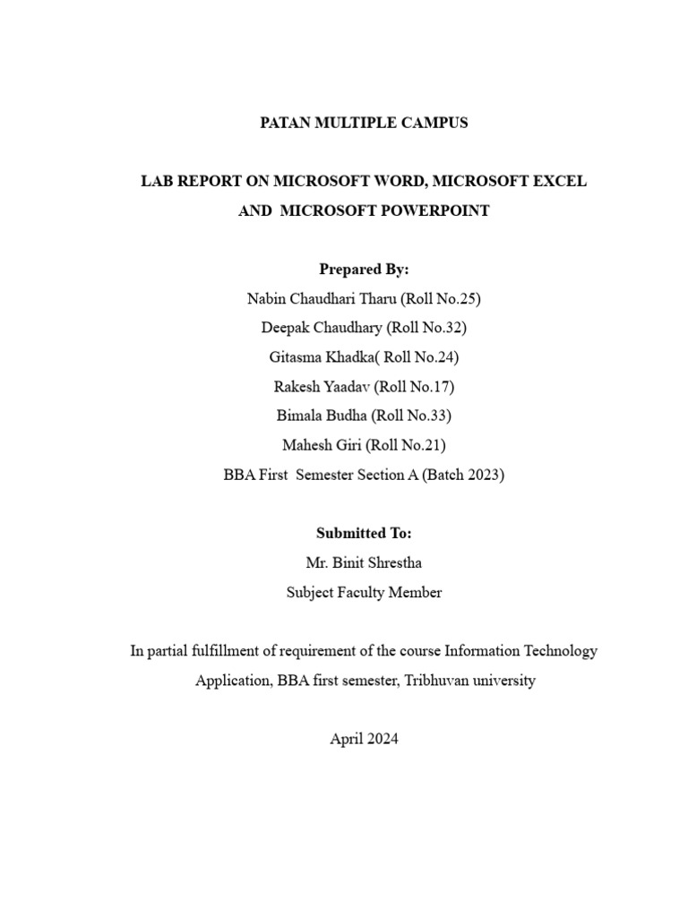 COMPUTER LAB REPORT (AutoRecovered) | PDF | Microsoft Excel | Computing