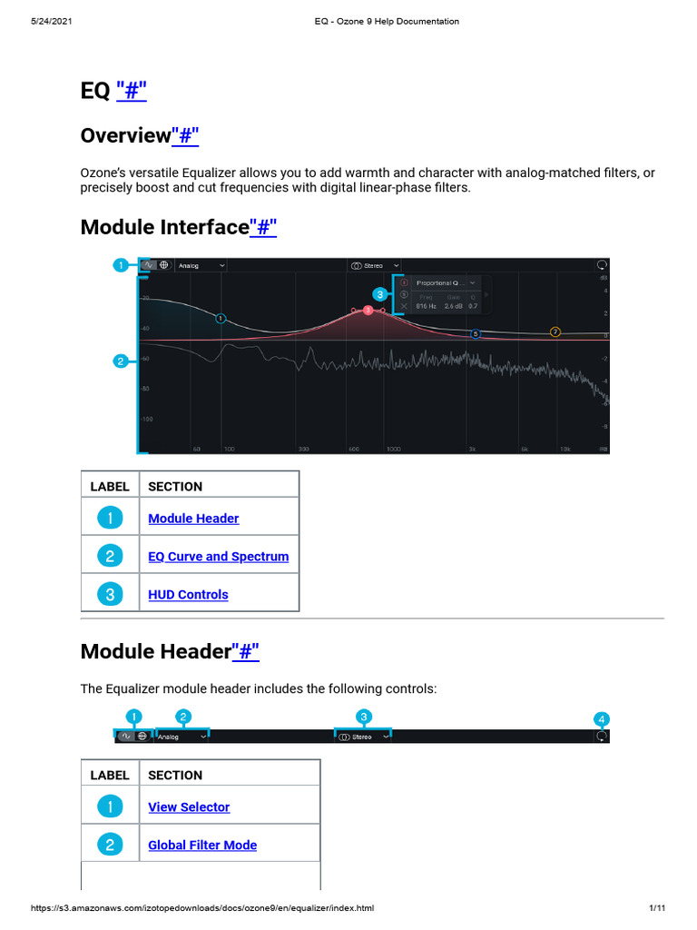 EQ - Ozone 9 Help Documentation | PDF | Equalization (Audio) | Low Pass Filter