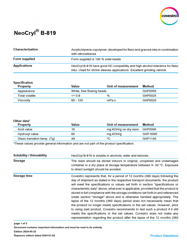 NeoCryl B 819 - en - 50008392 23666750 23489135 | PDF | Graphic Design ...