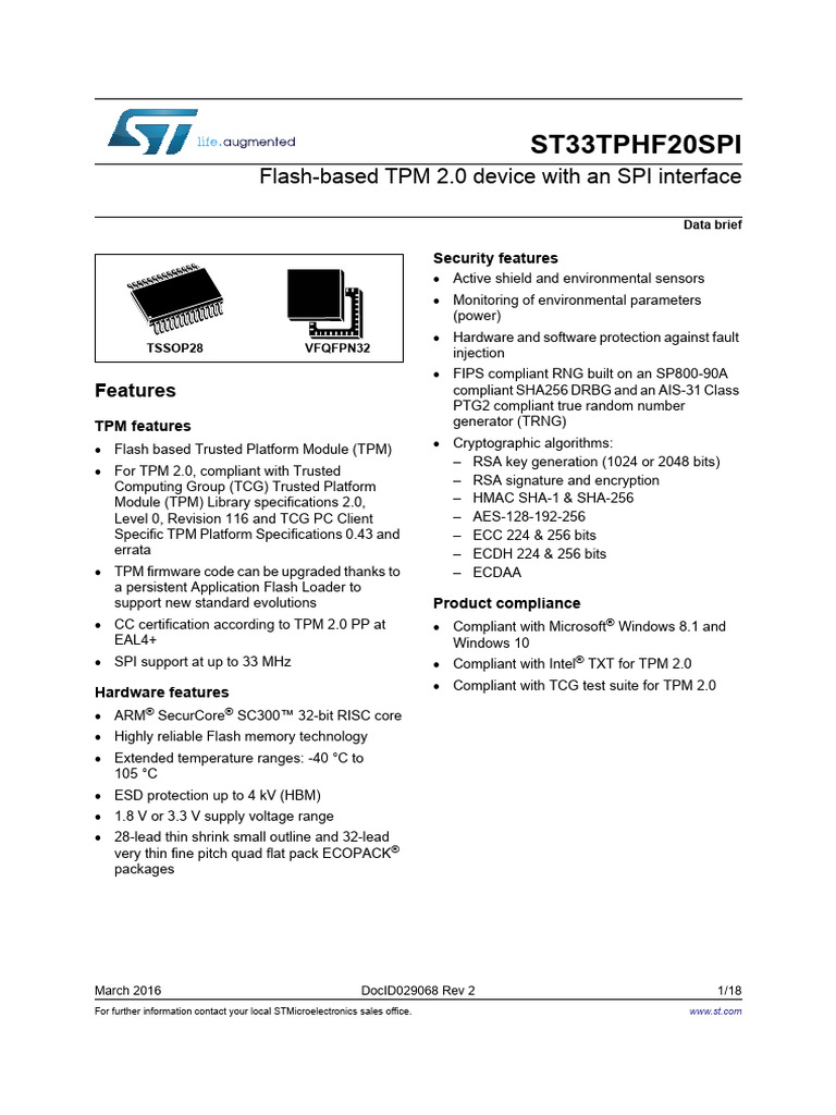 STMicroelectronics ST33TPHF20SPIR28 Datasheet | PDF | Computing | Computer Engineering