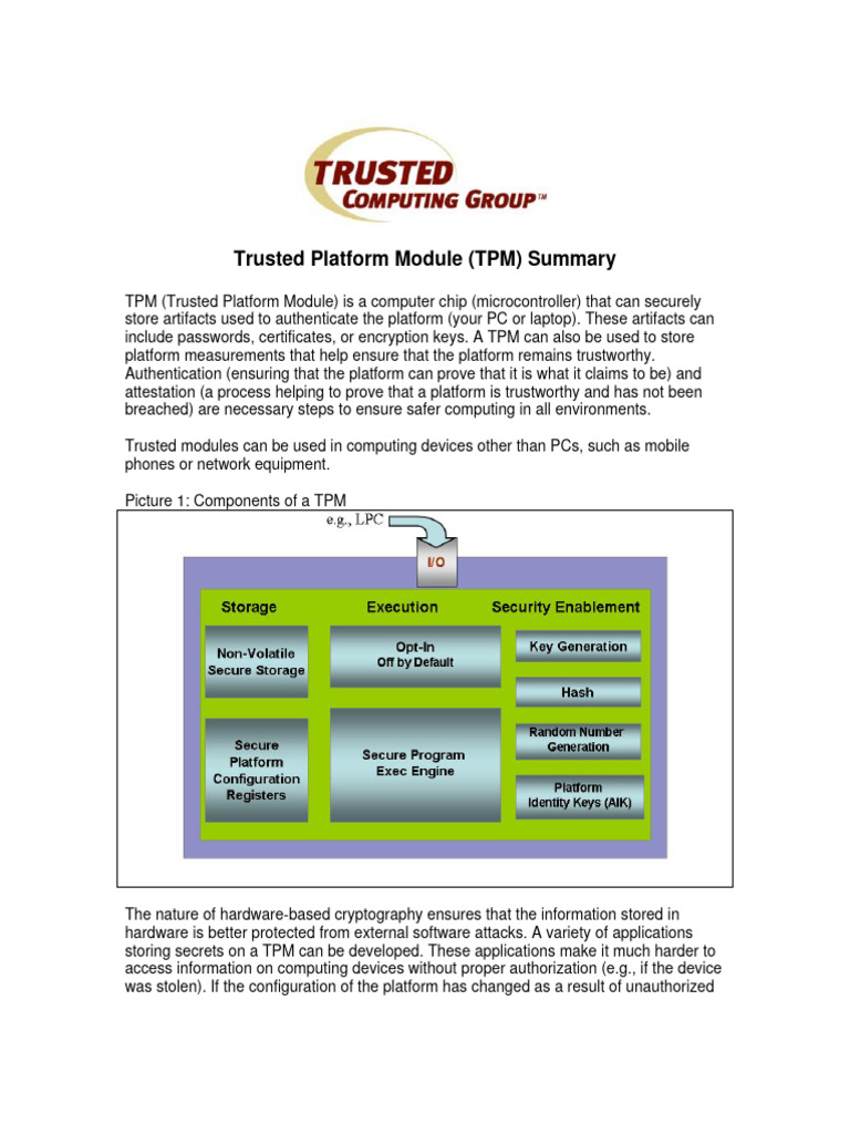 Trusted Platform Module Summary - 04292008 | PDF | Trusted Computing | Security