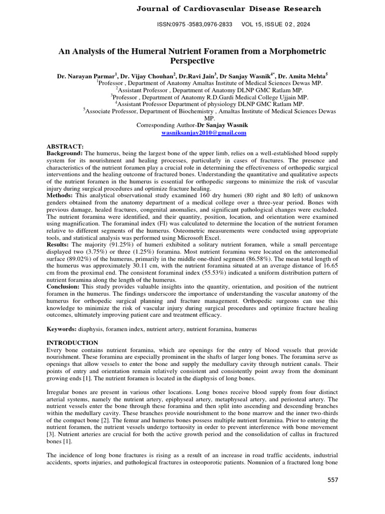 An Analysis of The Humeral Nutrient Foramen From A Morphometric | PDF ...