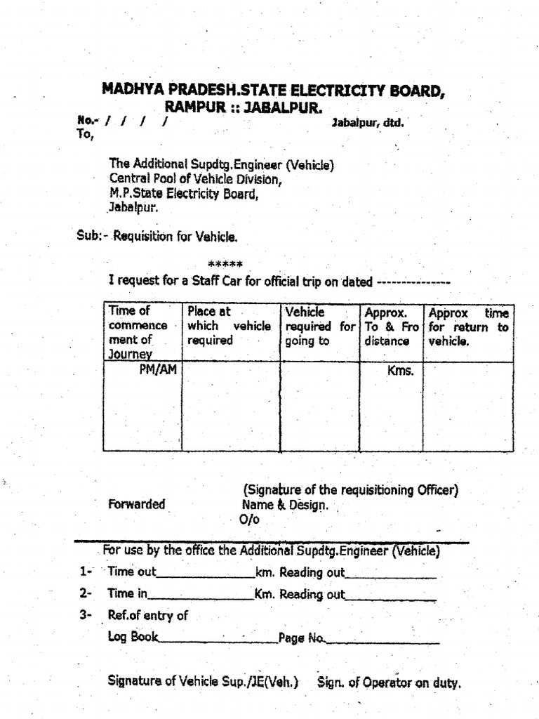 Requisition For Vehicle - Form | PDF