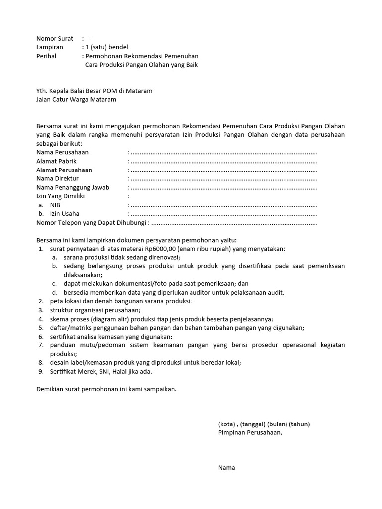 Format Surat Permohonan CPPOB | PDF | Bisnis