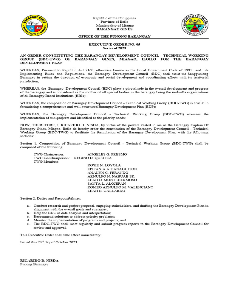 Eo 6 BDC-TWG | PDF | Governance | Justice