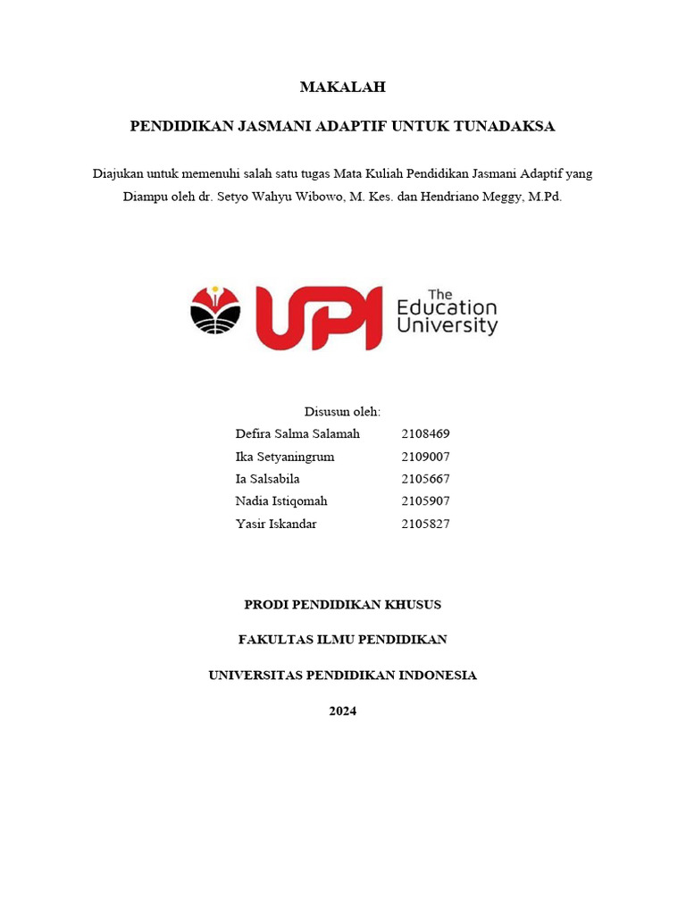 MAKALAH Penjas Adaptif K6 | PDF