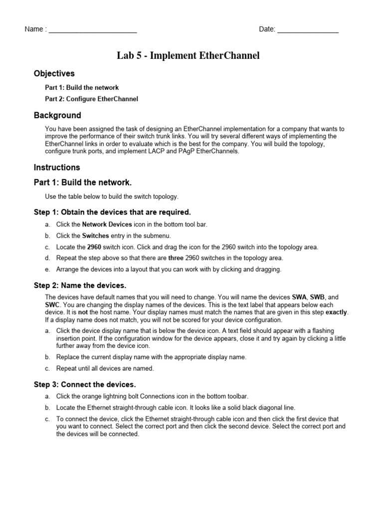 Lab 5 - Implement Etherchannel | PDF | Network Topology | Network Switch