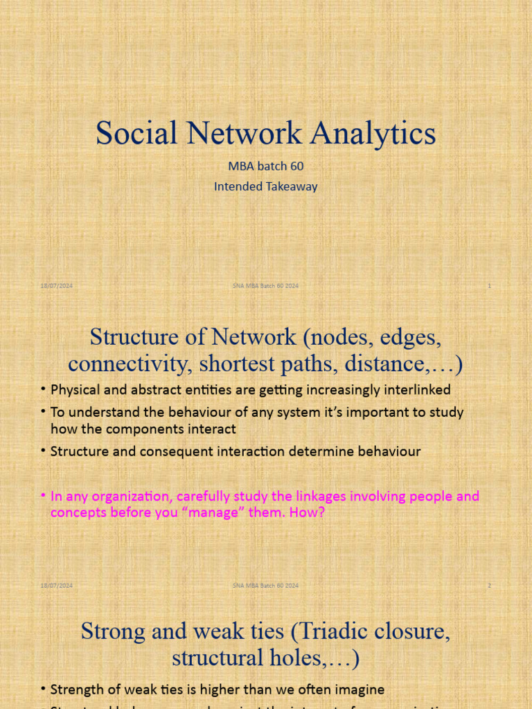 Intended Takeaway - Social Network Analytics | PDF
