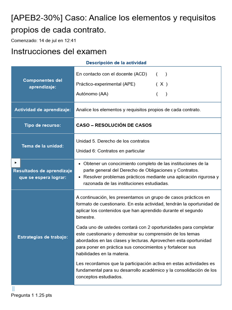 Examen_ [APEB2-30%] Caso_ Analice los elementos y requisitos propios de cada contrato_ | PDF ...