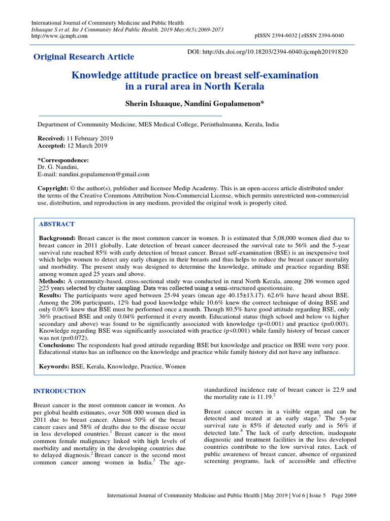 Knowledge Attitude Practice On Breast Se | PDF | Breast Cancer | Cancer