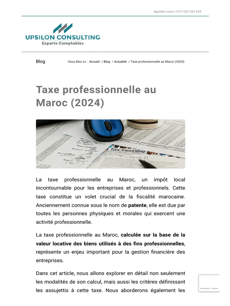 Taxe Professionnelle Au Maroc (2024) - Upsilon Consulting | PDF