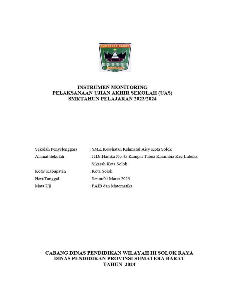 Instrumen Monev Uas SMK - 2024 | PDF