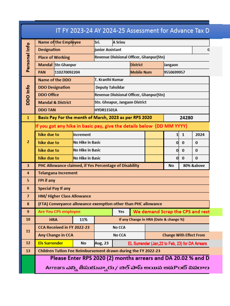 IT-2024-2025 A Srinu | PDF | Insurance | Taxes