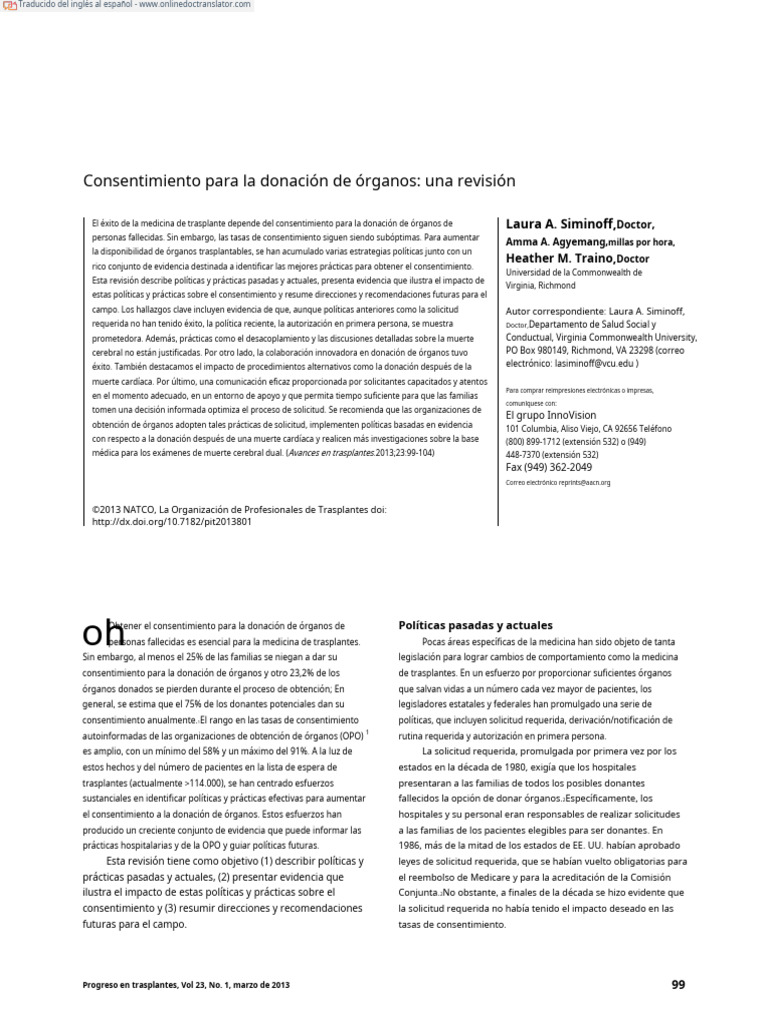Review-Siminof-2013 en Es | PDF | Donación de Organos | Donación