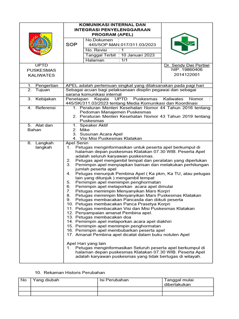 011 SOP Komunikasi Internal - Apel | PDF