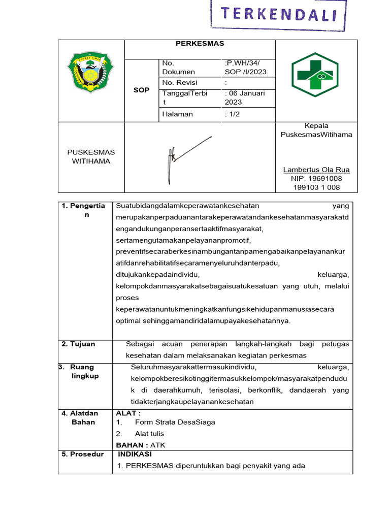 SOP Perkesmas Puskesmas Witihama 2023 | PDF | Pengembangan Diri