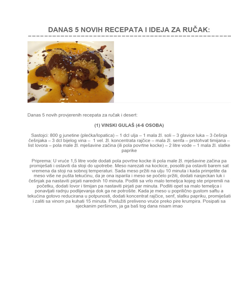 Danas 5 Novih Recepata I Ideja Za Ručak | PDF