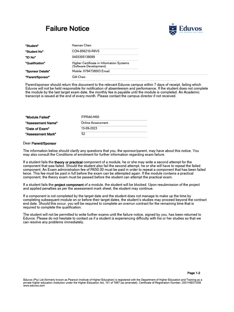 Haonan Chen MLM Failure Letter | PDF