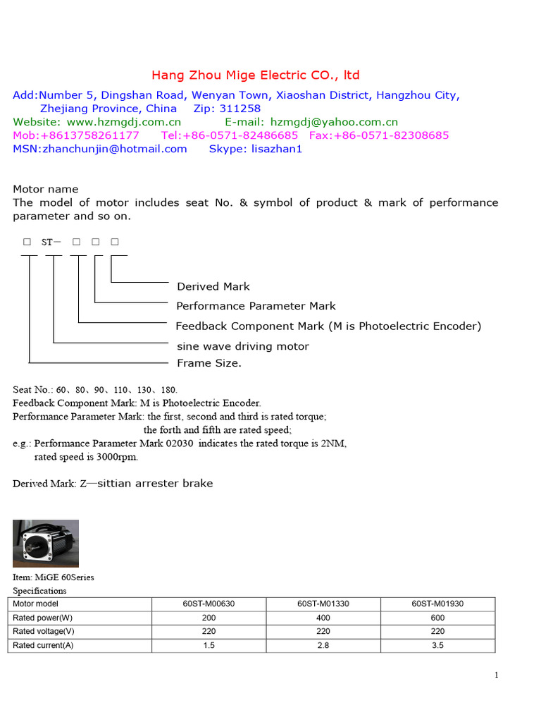 Mige Servo Motor Specifications Guide | PDF | Electric Motor ...