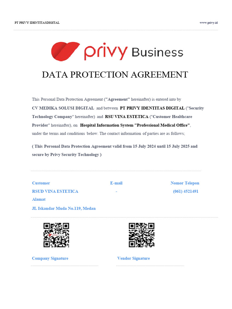 Certificate Privy and Medika Solusi Digital - Personal Data Protection - RSU VINA ESTETICA 2024 ...