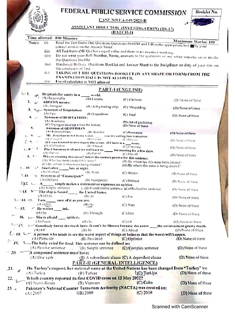 FPSC Original English Portion MCQS | PDF