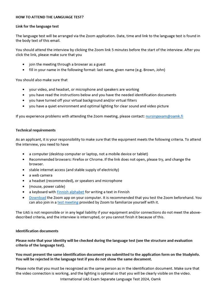 How To Attend The Language Test - 2024 | PDF | University And College ...