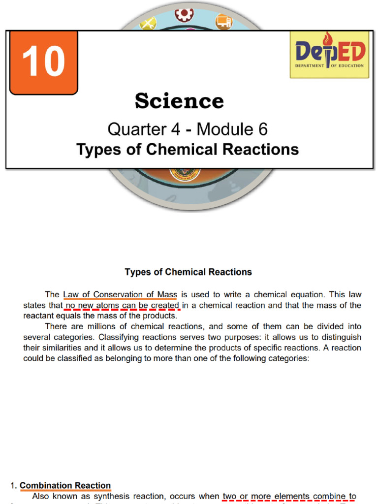 Types of Chemical Reactions Quarter 4 - Module 6 | PDF | Oxide ...