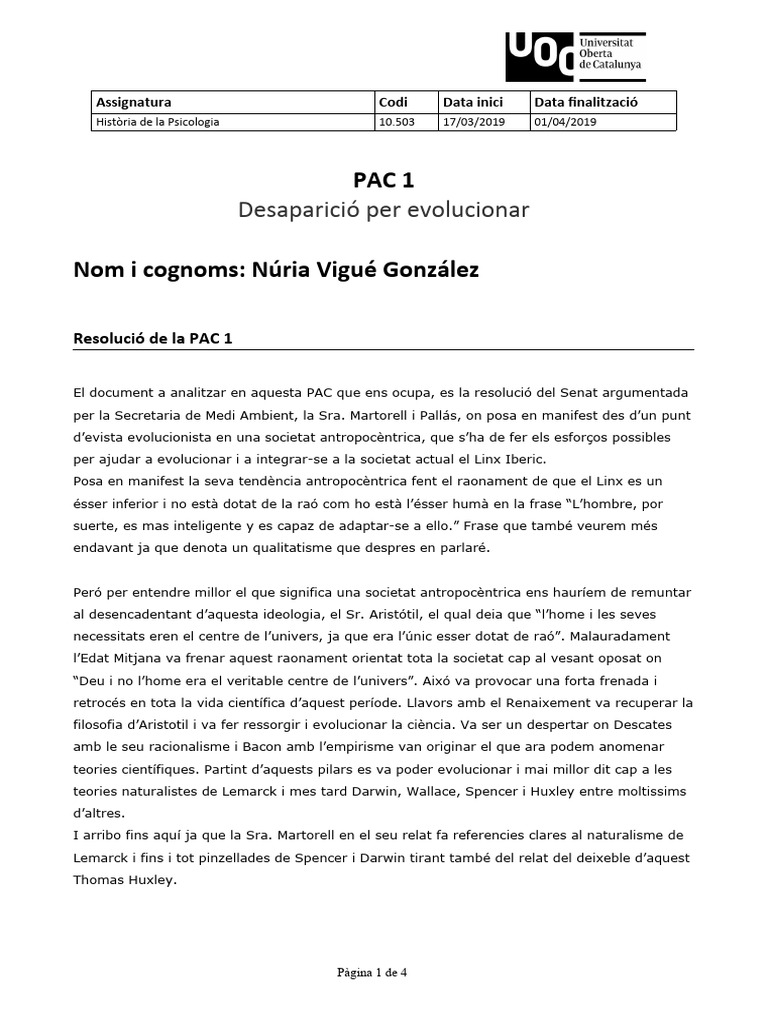 PAC 2 10.503 Historia de Psicologia | PDF