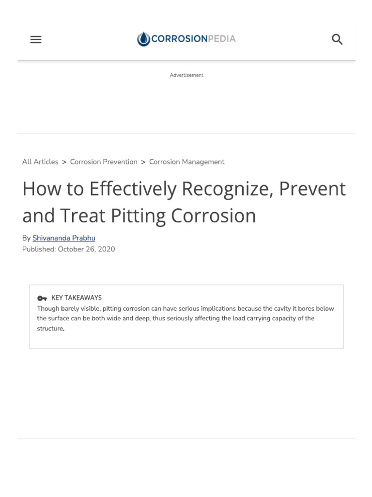 Recognise Prevent and Treat Pitting Corrosion Procedure | PDF
