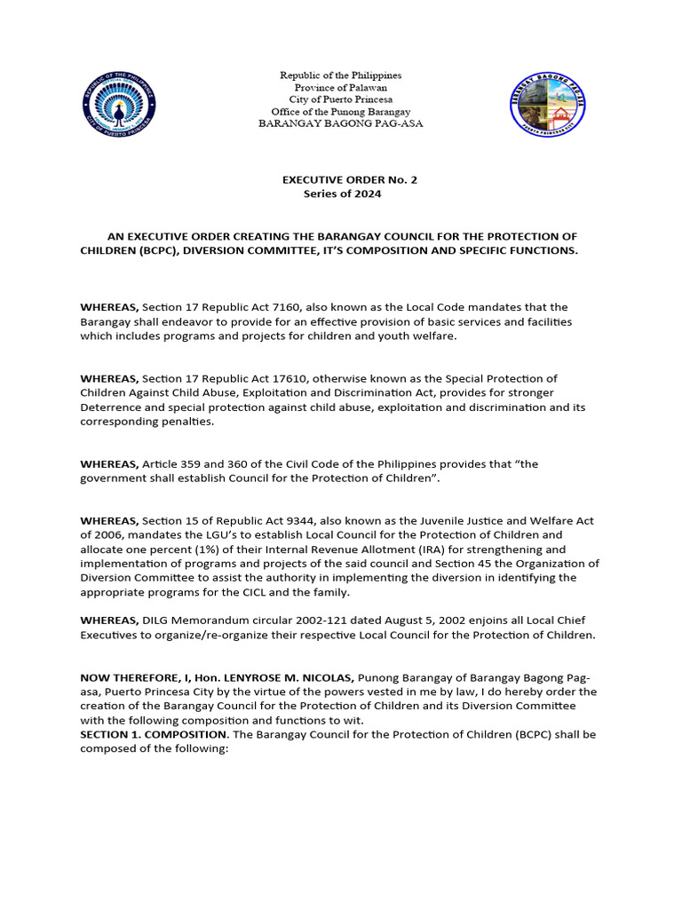 BCPC ORGANIZATION EXECUTIVE ORDER | Download Free PDF | Social ...