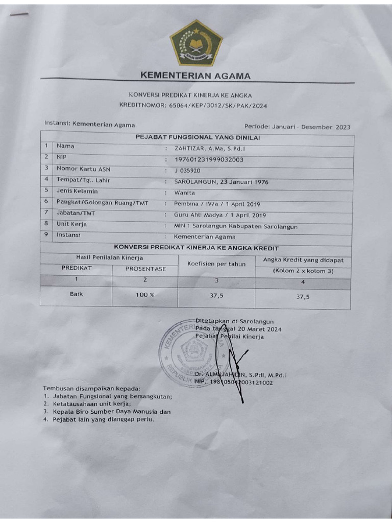SK PAK Tanda Tangan Basah Zahtizar | PDF