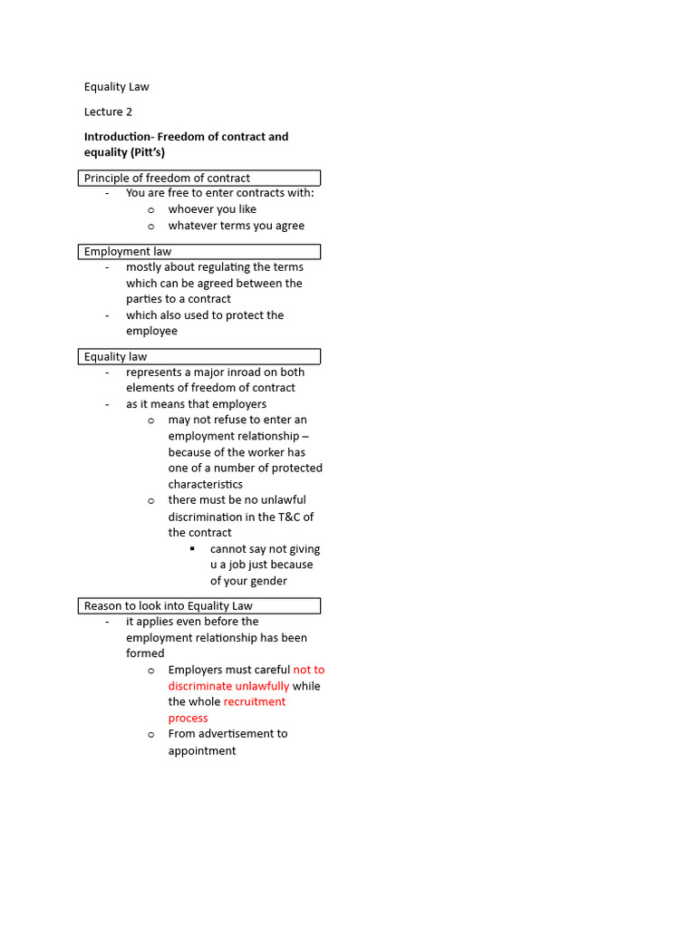 Equality Law Lecture 2 Notes | PDF