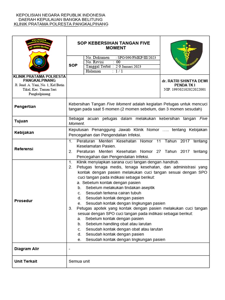 Spo Kebersihan Tangan Five Moment | PDF
