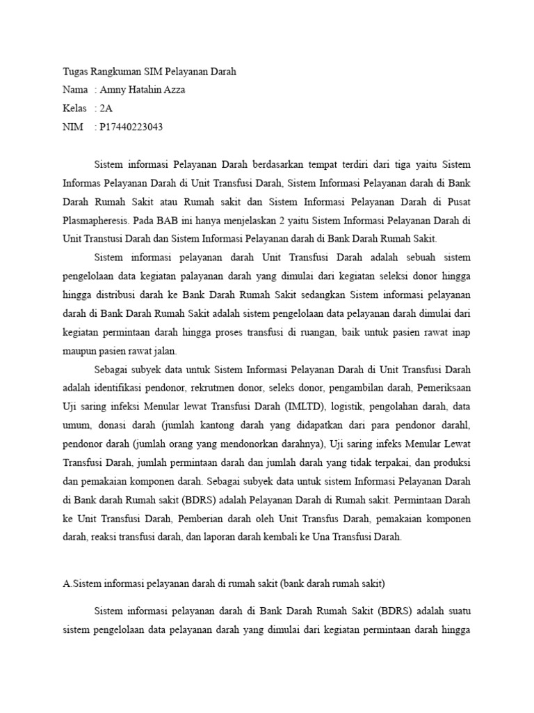 Tugas Rangkuman SIM Pelayanan Darah TM1 | PDF | Pengembangan Diri | Sains & Matematika