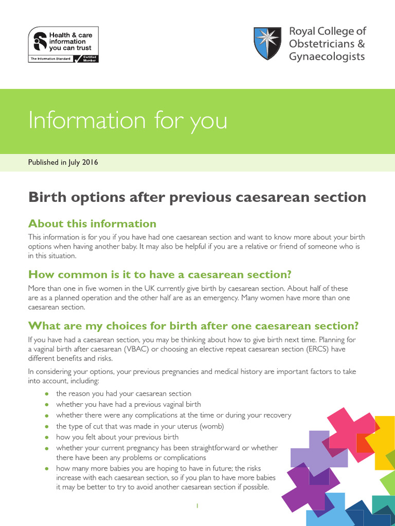 Pi Birth Options After Previous Caesarean Section | PDF | Caesarean ...