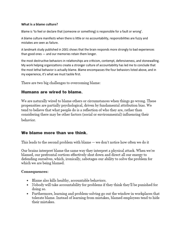 What Is A Blame Culture | PDF | Behavior | Cognition
