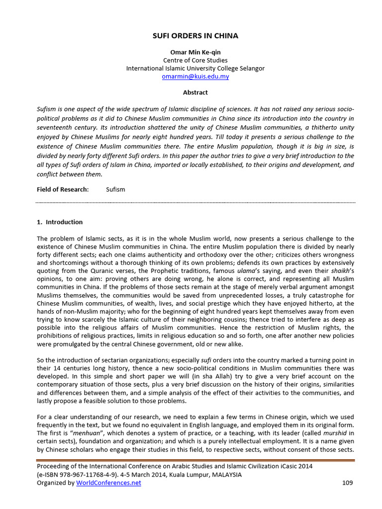 Omar Min Ke Qin - Sufi Orders in China | PDF | Religious Faiths | Islamic Branches