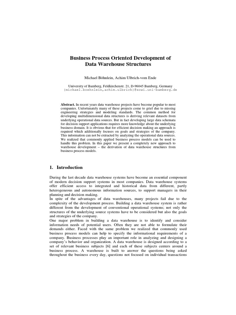 Business Process Oriented Development of data warehouse structures ... Business Process Oriented Development of data warehouse structures ...