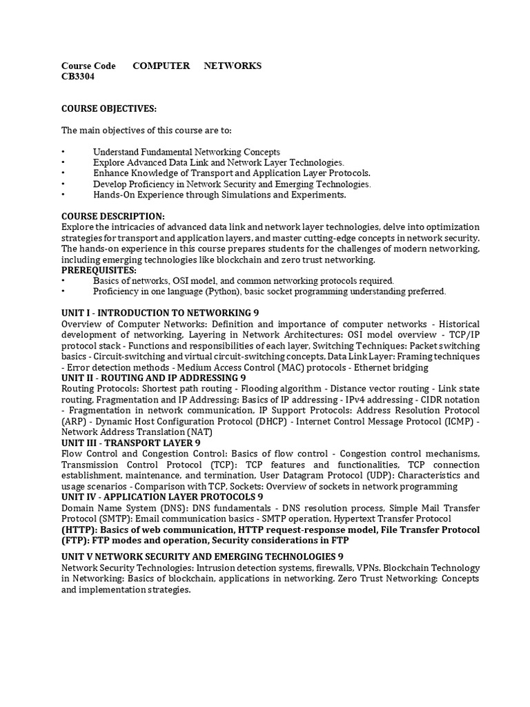 CN SYLL | PDF | Computer Network | Transmission Control Protocol