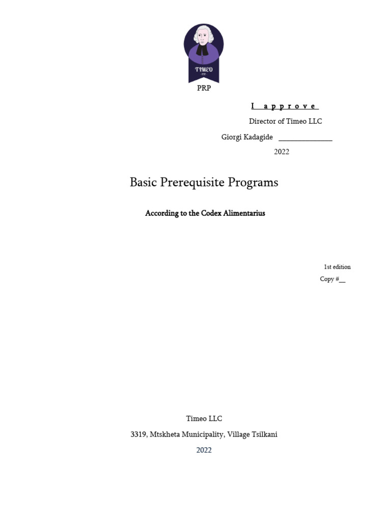 PRP Manual | PDF | Food Safety | Risk