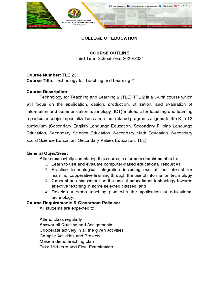 TLE 231 Course Outline | PDF | Educational Technology | Distance Education