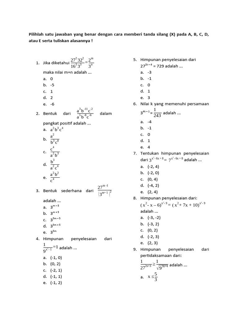 Soal Eksponensial Kelas X | PDF