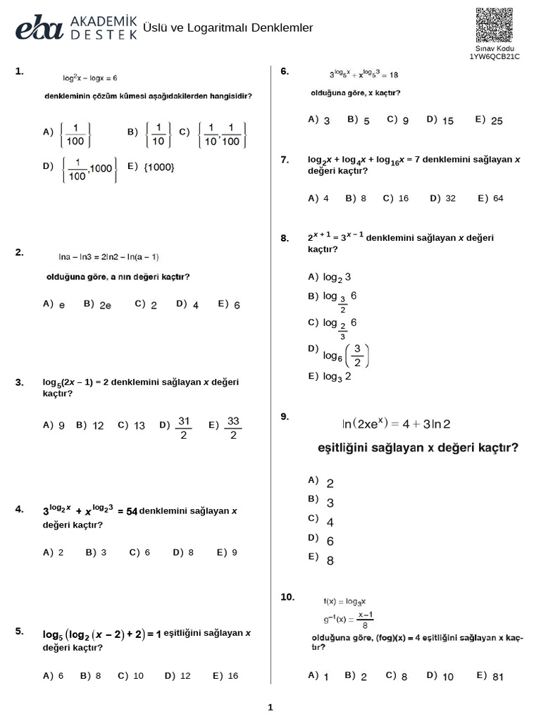 Üslü Ve Logaritmalı Denklemler | PDF