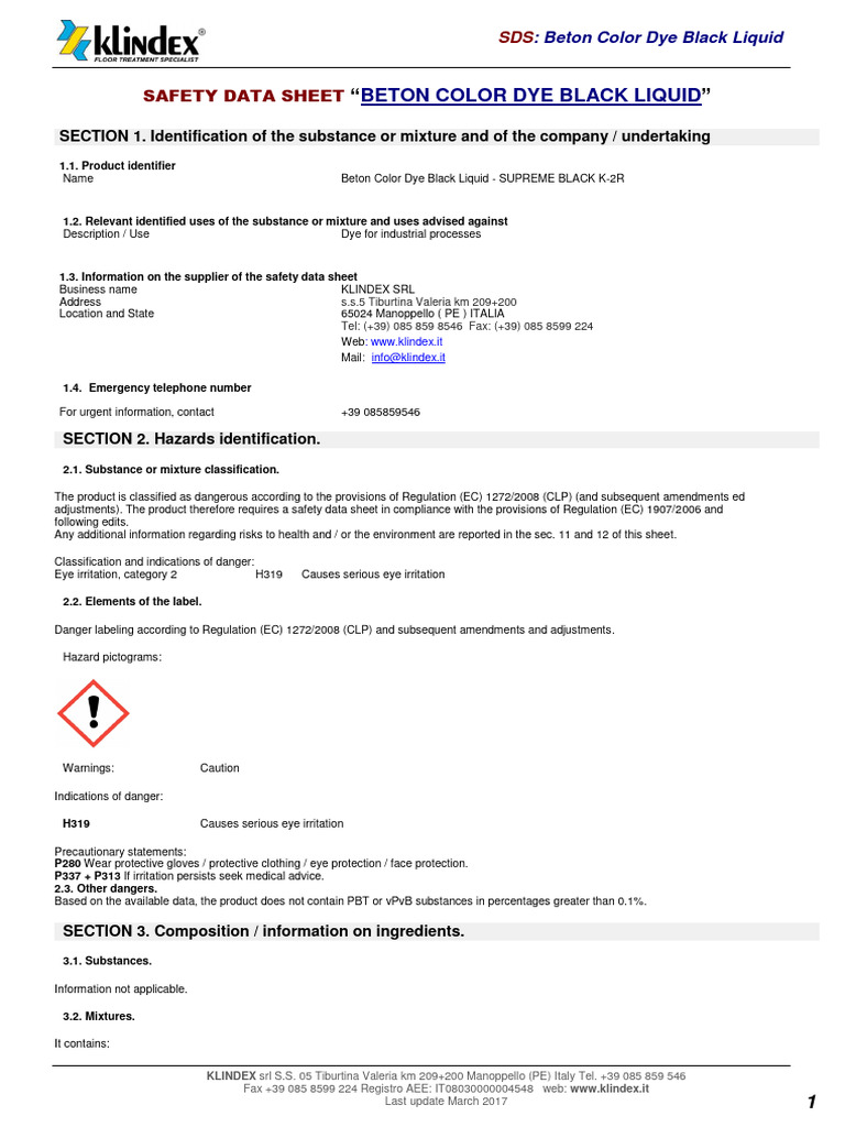 Beton Color Dye Black Liquid_ENG_MSDS | Download Free PDF | Dangerous Goods | Toxicity
