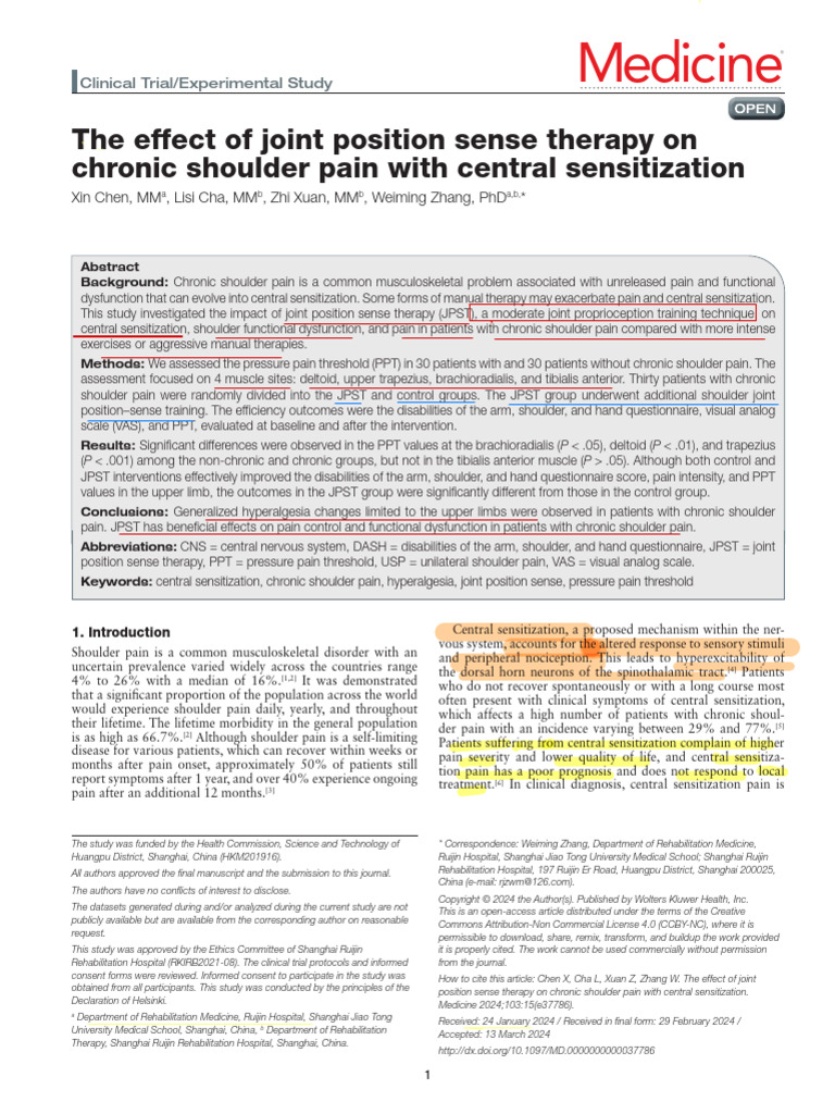 Medicine: The Effect of Joint Position Sense Therapy On Chronic ...