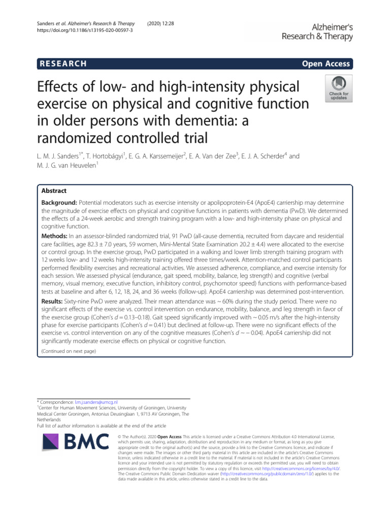 Effects of Low - and High-Intensity Physical Exercise On Physical and ...