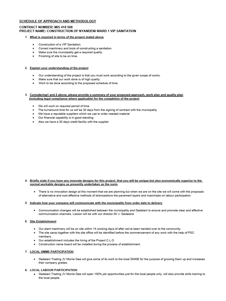 Schedule of Approach and Methodology | PDF | Business | Economies