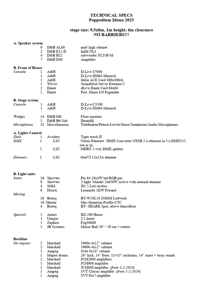 Technical Specs | Download Free PDF | Audio Engineering | Sound Technology